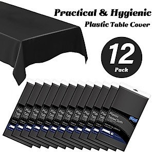 Vrisssot 12-Pack Black Plastic Tablecloth-54 x 108 in.Plastic Tablecloths for Rectangle Tables,Disposable Table Cloths for Parties,Banquet,Birthdays, Weddings.