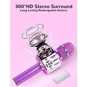 Amazmic Toys for girls, Kids Karaoke Microphone Toddler Microphone for singing with LED Lights,Voice Changer kids Birthday Gift for Girls, Boys, Girls Toy Age 3, 4, 5, 6, 7, 8+ Years Old(Light Purple)