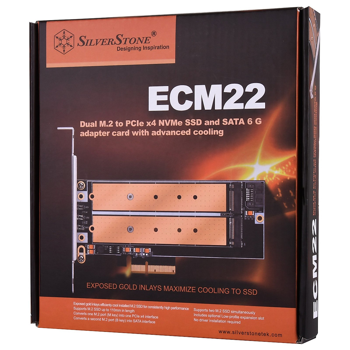 SilverStone Technology M.2 PCIE Adapter for SATA or PCIE NVMe SSD with Advanced Thermal Solution (ECM22)