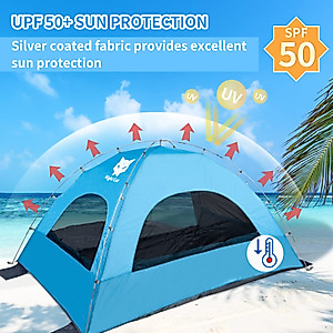 Night Cat Beach Tent Portable Camping Sun Shade Shelter for 2-4 Persons with UV Protection 3 Breathable Mesh Windows Extended Tent Floor Easy Set Up Outdoor