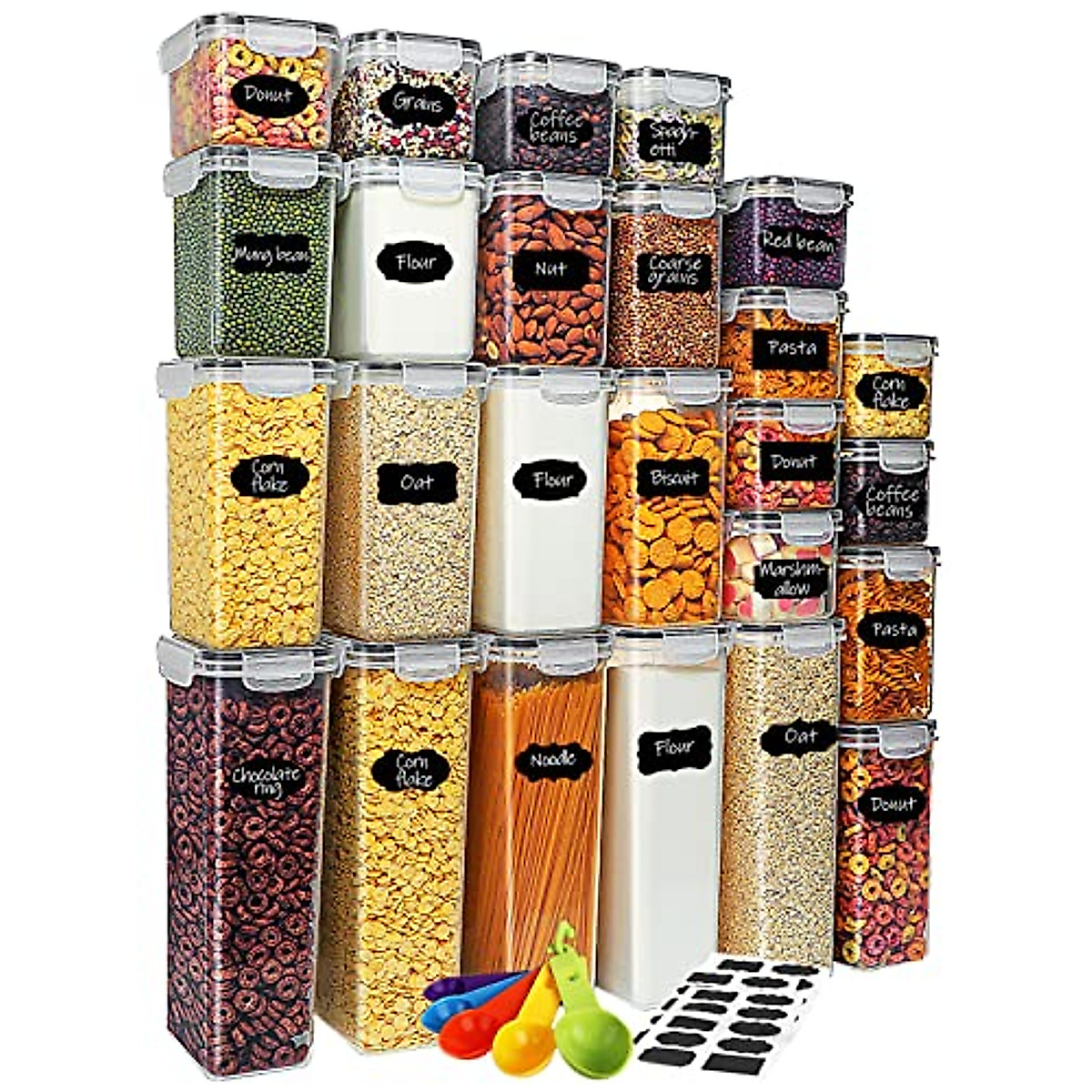 Airtight Food Storage Containers Set, RAZCC 25 PACK Cereal Storage Containers for Kitchen and Pantry Organization BPA Free Kitchen Canisters for Cereal, Rice, Flour & Oats, Free Marker and Labels