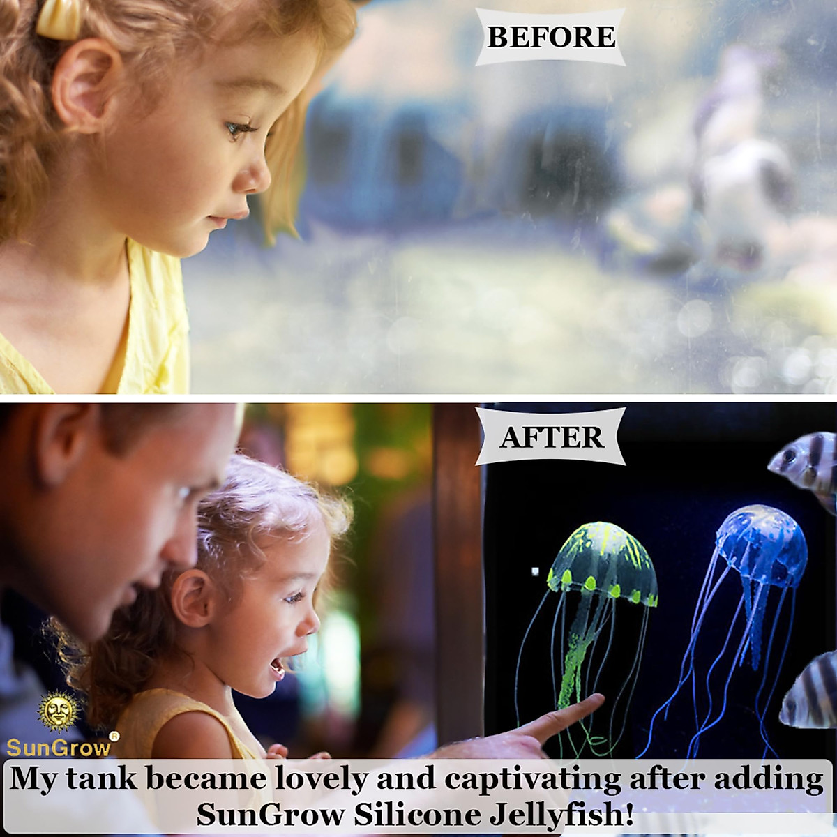 Jellyfish Aquarium Decorations, Silicone Fish Tank Ornaments, Colorful Decor Glows in Blacklight, Adds Beauty to Freshwater & Saltwater Tanks and Terrariums, 6pcs