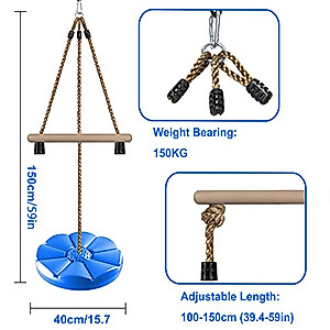 Disc Swing for Kids, Swing Set Accessories, KINSPORY 7FT Height Adjustable Gym Monkey Bars, Tree Swing for Backyard, Outdoor Play Equipment - Blue