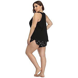 HDE Women's Plus Size Pajama Set Tank Top and Shorts Sleepwear PJ Sets (Caturday, 2X)