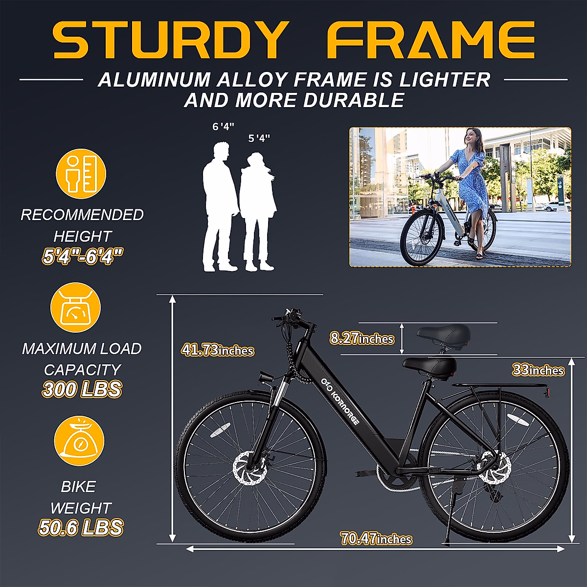 KORNORGE Electric Bike KC7, 26” Electric Bike for Adults with LCD Display, 350W Motor Ebike Up to 19.98 MPH, 36V 12.5Ah Battery, Dual Shock Absorber, Certified to UL Standard 2849