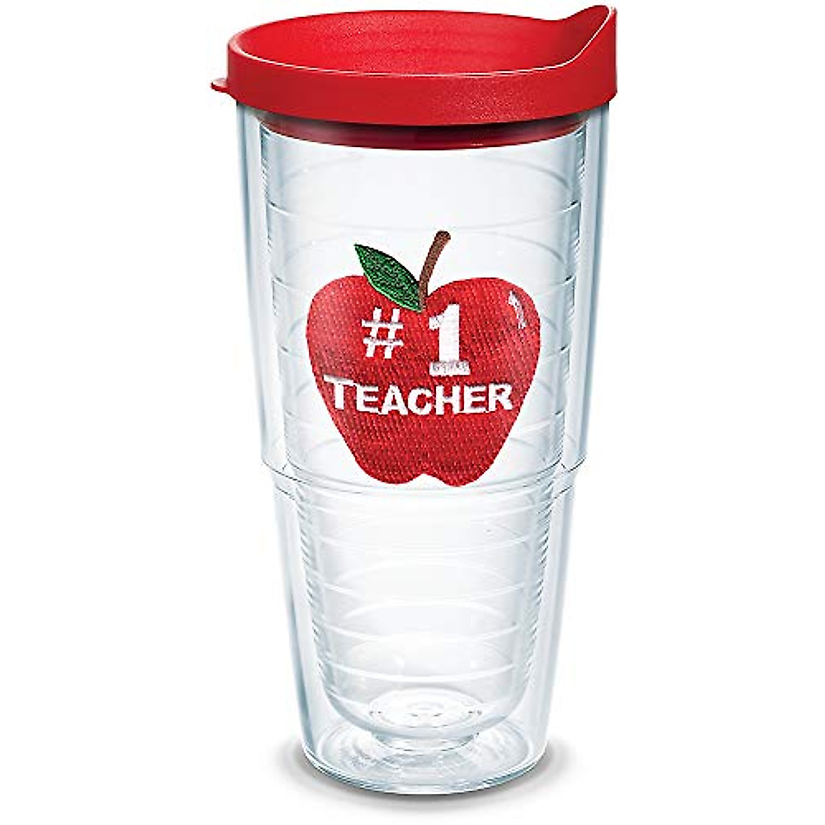 Tervis Made in USA Double Walled #1 Teacher Apple Insulated Tumbler Cup Keeps Drinks Cold & Hot, 24oz, Lidded