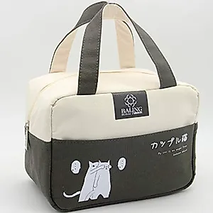 Reusable Canvas Cloth Thermos Lunchbag - Aluminum Foil Insulated With Pockets Durable Handles Thermal Cooler for Women Adults Office Work Student Kids Boys Girls