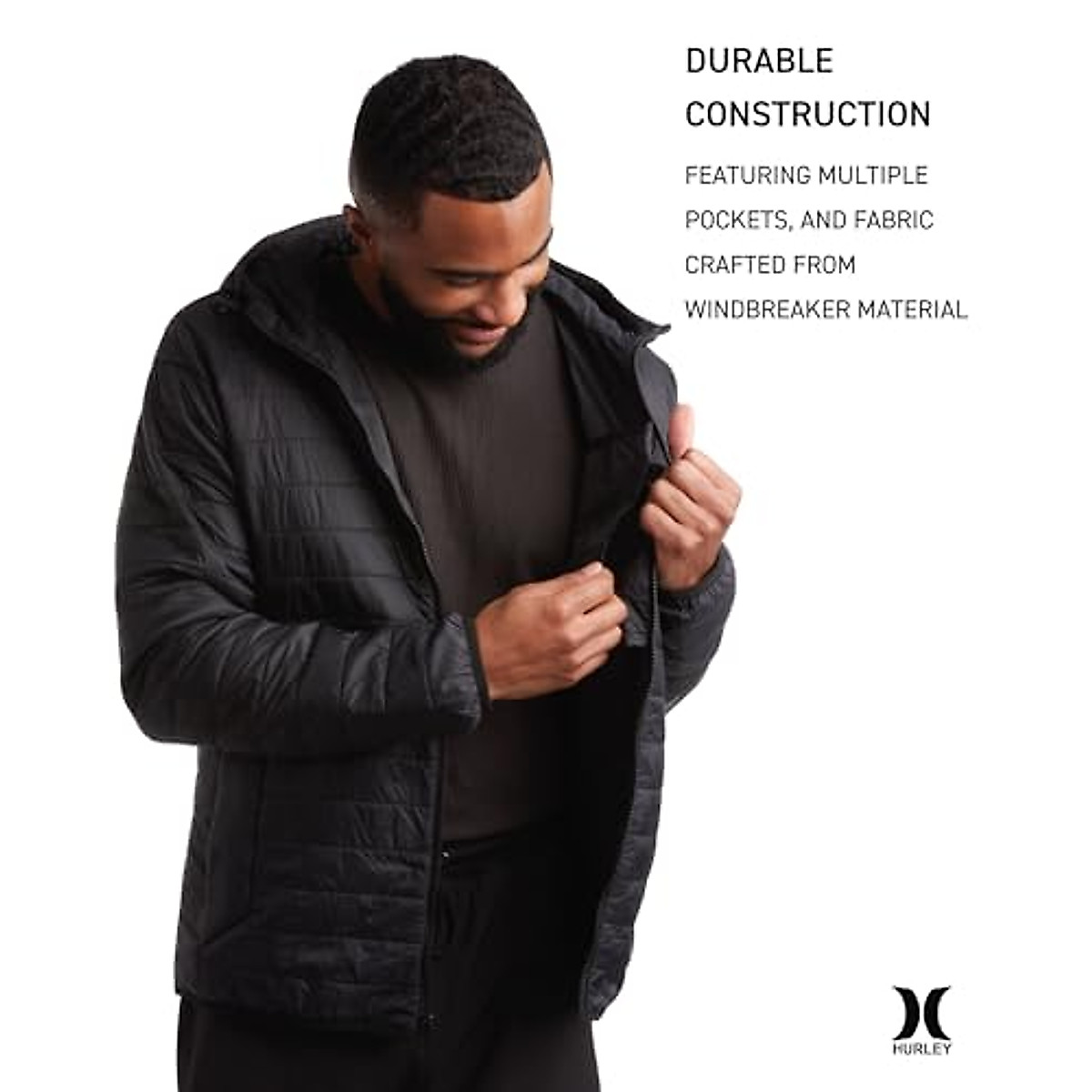 Hurley Men's Jacket - Balsam Lightweight Packable Puffer Coat - Weather Resistant Outerwear Windbreaker Coat for Men (M-XL), Size Medium, Black