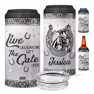 ZOXIX Live Like Someone Left The Gate Open Horse Can Cooler Tumbler Customized 16oz 4-in-1 Can Holder Travel Animal Print Cup Stainless Steel Insulated Personalized Horse Gifts