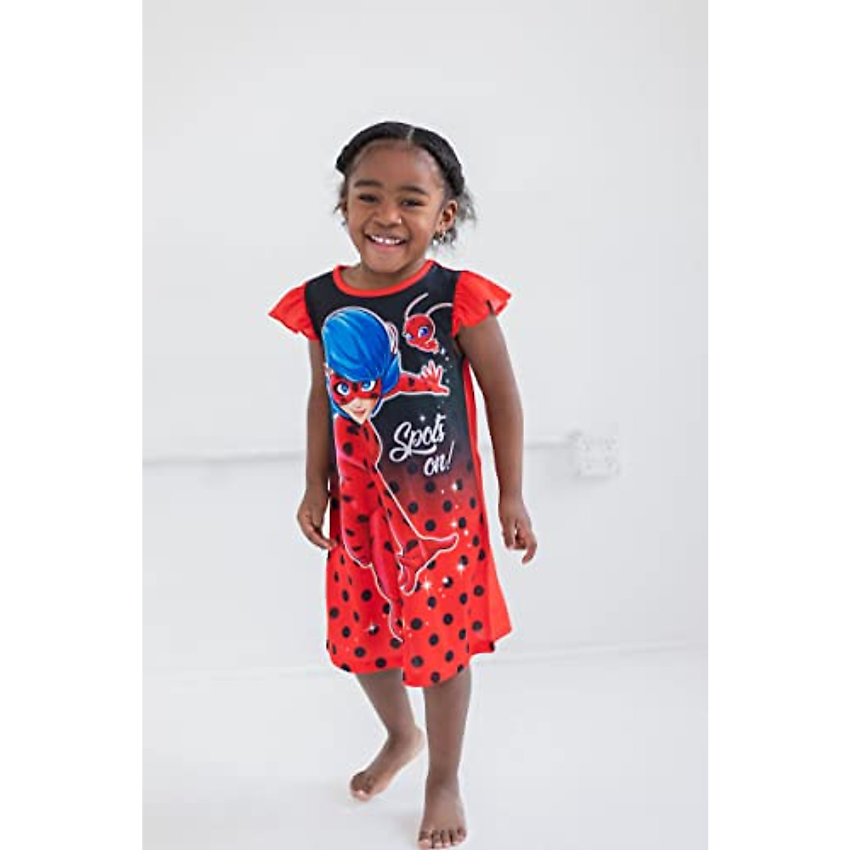 Miraculous Ladybug Little Girls Nightgown Pajamas Black/Red 7-8