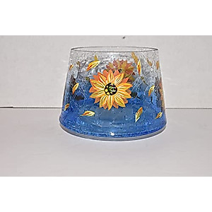 New Yankee Candle Hand Painted Harvest Sunflower Ombre Blue Crackle Glass Jar Candle Shade Topper