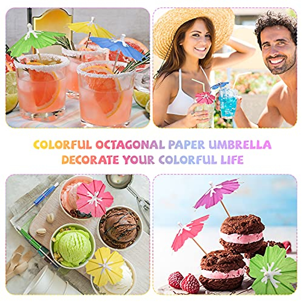 Drink Umbrellas Cocktail Picks Parasol Cocktail Umbrellas Sticks with Wood Toothpicks for Summer Hawaiian Cupcake Toppers Umbrella Sticks Tropical Wedding Party Decor(150 Pieces)