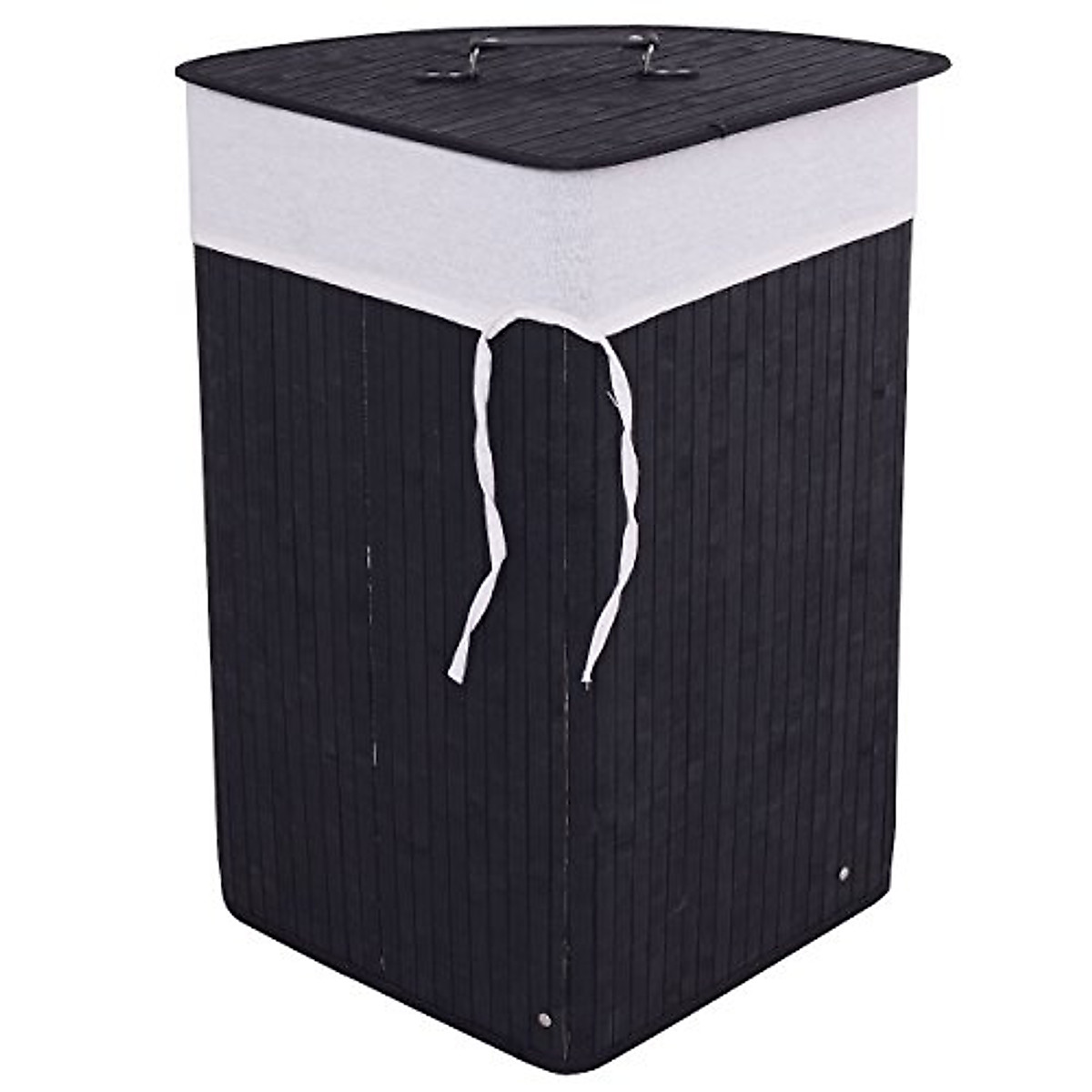 Casart Bamboo Hamper Laundry Basket Folding Double Rectangle Washing Cloth Storage Bag Lid (black, triangle)