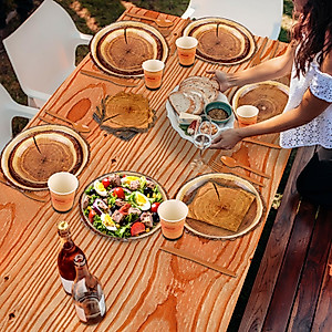 durony 129 Pieces Camping Birthday Party Supply Hunting Party Plate Tablecloth Cup Napkins Wood Slice Tableware Decorations for Kids Camo Hunter Themed Party