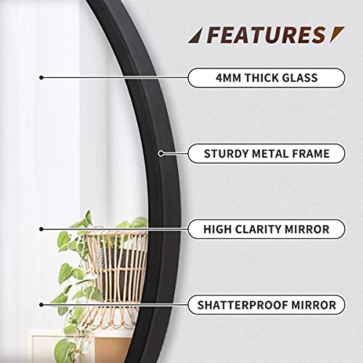 ZenStyle Black Circle Wall Mirror 18 Inch Round Wall Mirror with Metal Frame for Entryways, Bathrooms, Living Rooms, Wall Decor, Farmhouse, Makeup Vanity (Black, 18" x 18")