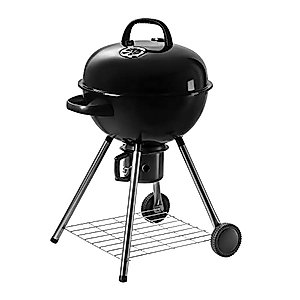 Rankok 22-Inch Premium Kettle Charcoal Grill Outdoor Barbeque Grill & Smokers Portable Trolley BBQ Grill with Wheels Adjustable Ash Catcher Bakeware Clips Thermometer for Cooking Camping Patio Garden