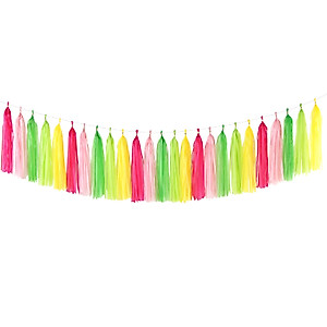 Hawaiian-Themed Pool Party-Decorations Tassel Garland - 25pcs Tropical Jungle Aloha Birthday Streamers,Pink Rose Yellow Green Summer Beach Baby Shower Tassels Banner Backdrop Decor Panduola