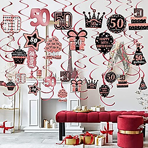 Pimvimcim 50th Birthday Hanging Swirls Decorations for Women, 36pcs Happy 50 Year Old Birthday Swirls Supplies, Rose Gold Fifty Birthday Party Hanging Swirl Décor