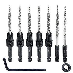 Saipe 5pcs Wood Countersink Drill Bit Set with 2pcs Counter Sinker Replacement Tapered Drill Bit All Same Size 11/64" Quick Change Hex Shank Screw Drill Counter Sink Bit for Drilling Pilot Hole