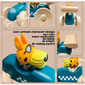 Lecelzie Toddler Activities Wooden Toys Car Baby Infant Montessori Fine Motor Skills Toys for 1 2 3 4 Year Old Boys Girls Gift Party Favors for Kids Push and Pull Toys