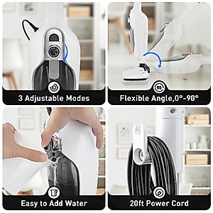 Secura Steam Mop 10-in-1 Convenient Detachable Steam Cleaner, White Multifunctional Cleaning Machine Floor Steamer with 3 Microfiber Mop Pads
