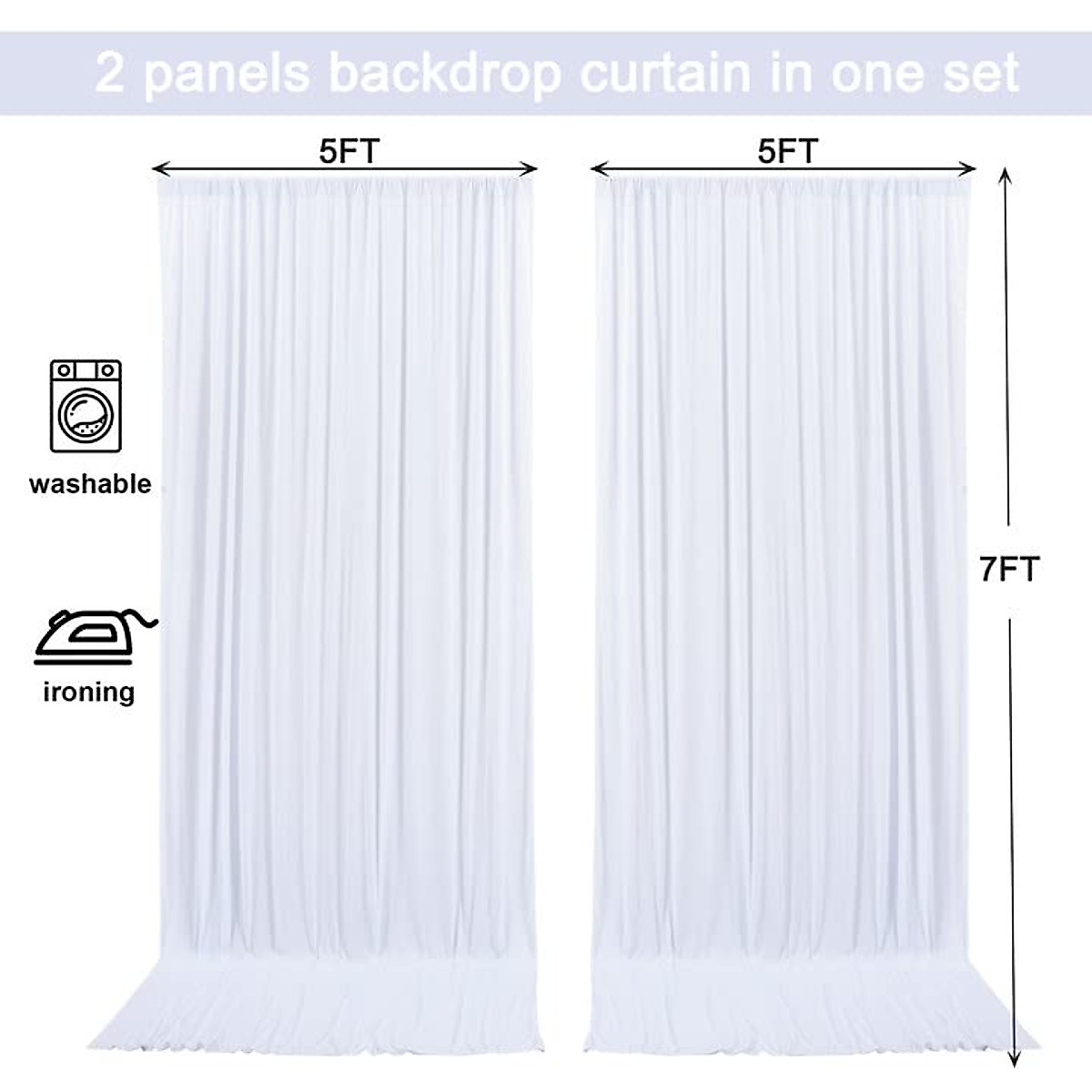 CO-AVE White Backdrop Curtain for Parties 10x7ft Wrinkle Free Wedding Baby Shower Curtain Backdrop for Birthday Party Background Decorations White Chiffon Fabric Drapes 5x7ft, 2 Panels