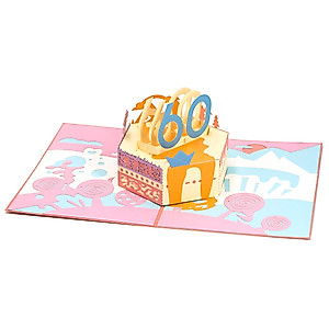 Ribbli 60th Birthday Card, Birthday Cake Handmade 3D Pop Up Card, Pop Up Birthday Card, 60 Birthday Card, with Envelope