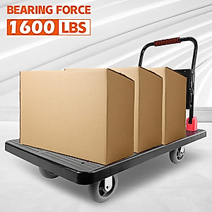 Platform Truck Cart, Foldable Push Cart Dolly w/Five 360° Swivel 6'' Wheels, 1600LBS Capacity Heavy Duty Moving Platform Trucks Hand Cart for Groceries, Garage, Warehouse (43" L x25 W)