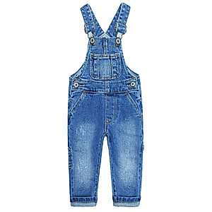 KIDSCOOL SPACE Denim Overalls,Baby Little Big Kids Hammer Loop on Jeans Dungarees Pants,Light Blue,12-18 Months