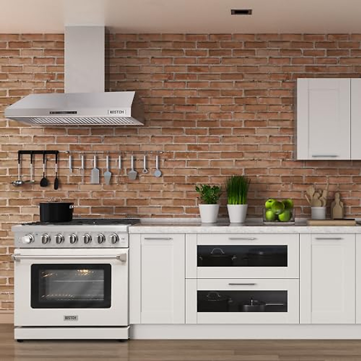 KOSTCH 36 inch Professional Freestanding Pro-Style Natural Gas Range or Liquid Propane Gas Range with 6 Burners, 6.0 cu.ft. Oven Capacity, in Stainless Steel - KOS-36RG03M (Red)