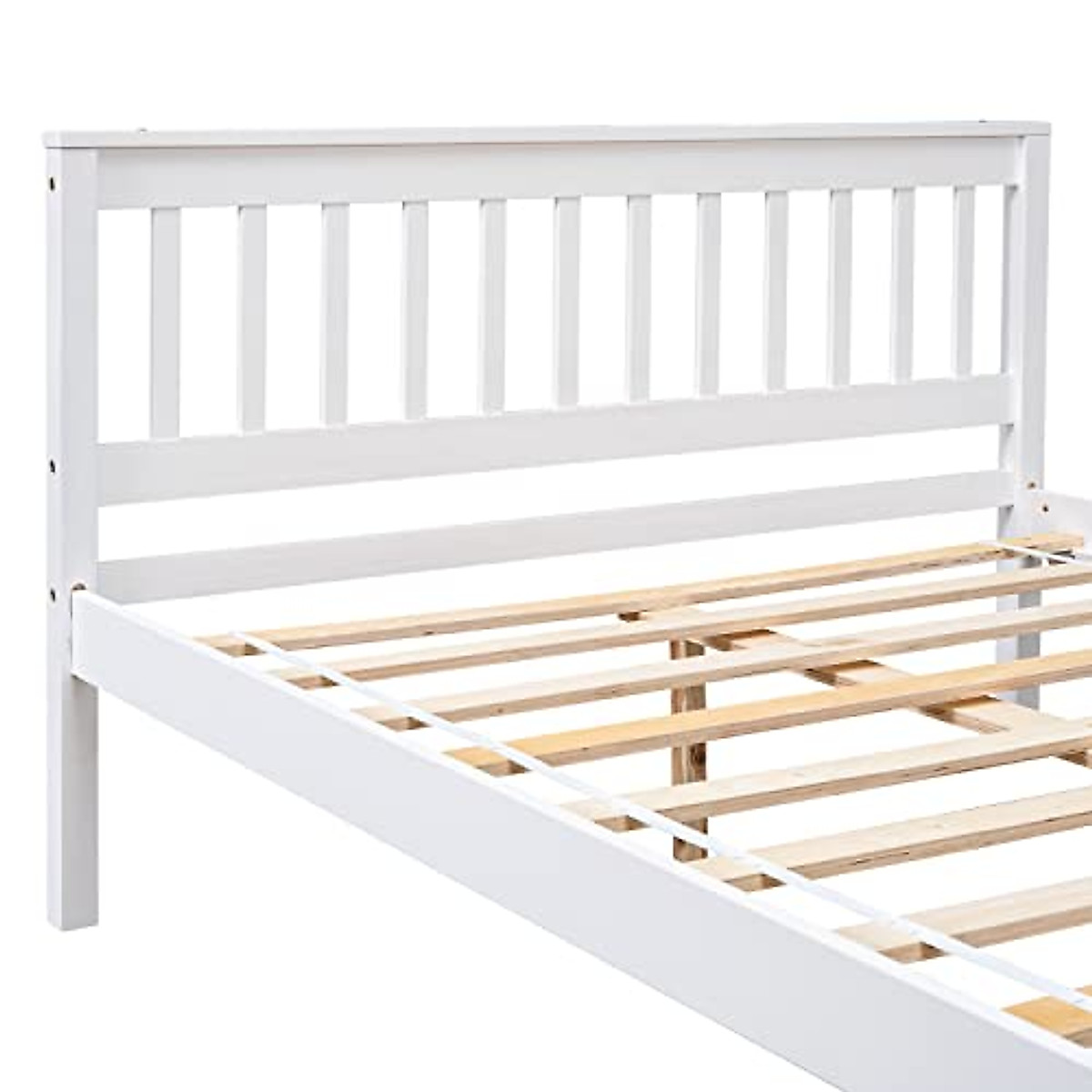 Anwick Twin Bed Frame Wood Slats Platform Twin Size Bed Frame with Headboard, No Box Spring Required Single Platform Bed Frame for Girls Boys (White)
