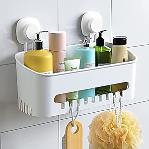 LUXEAR Suction Cup Shower Caddy - No Drilling Removable Shower Shelf - Powerful Suction Shower Organizer Max Hold 22lbs Suction Bathroom Caddy, Waterproof Suction Storage Basket for Bathroom & Kitchen
