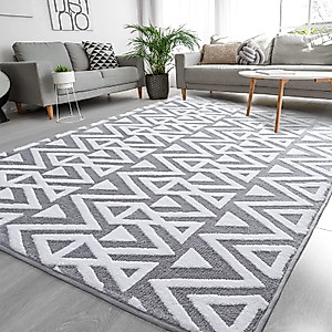 Ompaa Ultra Soft Shaggy Rugs Memory Foam Bedroom Carpet, Grey 7 x 10 Feet Large, Plush Geometric Textured Area Rugs for Living Room Couch Dorm Bedside Kids Girls Teens Room Nursery Decor Mat