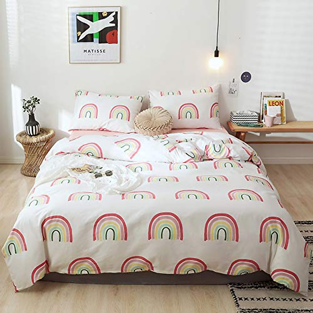 Children Cartoon Rainbow Duvet Cover Set Cotton 100 3 Piece Twin Toddler Bedding Sets for Girls Kids Baby Crib Quilt Cover, Twin
