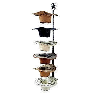 Dancenser Cowboy Hat Rack for Wall, 6 Pieces Cowboy Hat Holder, Western Hat Rack for Cowboy Hats with Decorative Star, Rustic Metal Cowboy Hat Wall Storage for Room Western Decor, Black