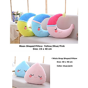 unlockgift Moon Shaped Pillows Plush Star Cloud Water Drops Cute Throw Pillows for Bedroom/Play Room/Nursery Decoration-Pink- Moon