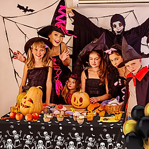 3 Pack Halloween Skeleton Tablecloth, Halloween Tablecloth Party Decorations, Plastic Skull Tablecover Backdrop Background Banner for Halloween Haunted House Party Decoration and Supplies, 54 x108Inch