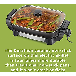 12x15" Nonstick Ceramic Electric Skillet - with Removable Pan, Adjustable Temperature, Reversible Design
