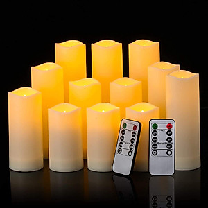 YIIA Flameless Candles Waterproof Outdoors & Indoors, Battery Candles with Remote Timer, Decorative Remote Led Candles (D 2.2''xH 4'' 5'' 6'' 7'') - 12 Pack