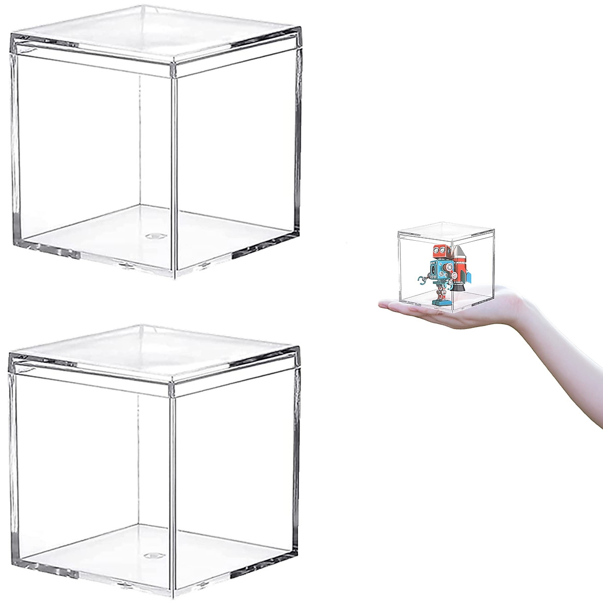 LOVPLAY Acrylic Display Box 3.4x3.4x3.4Inch Clear Acrylic Boxes with Lids Plastic Square Cube Containers Home & Office Storage Box Wedding Party Favor Candy Pill and Tiny Jewelry Storage