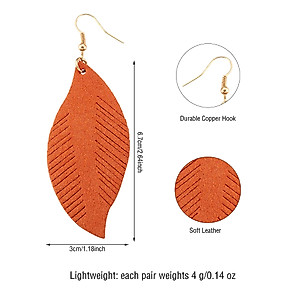 Jovitec 8 Pairs Leather Feather Earrings Teardrop Earrings Leather Lightweight Leaf Earrings for Women Girls Soft Suede Bohemian Feather Shape Earrings Tassel Dangles Fringe Wing, 8 Colors