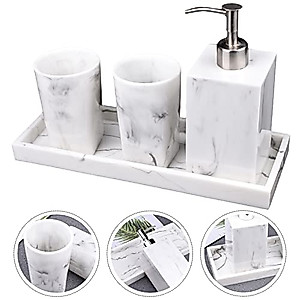 Cabilock 1 Set Bathroom Four Piece Set Dresser Tray White Ceramic Countertop Soap Dispenser Tray Soap Dispenser Organizer Sink Soap Dispenser Holder Soap Liquid Dispenser Nordic Toiletries