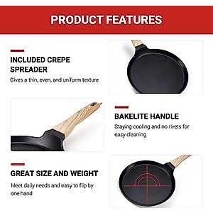 Sakuchi 11 Inch Induction Crepe Pan, Nonstick Dosa Pan for Stove Tops, Tortilla Pan for Glass Cooktop, Tawa Pan for Roti, Compatible with All Stovetops (Gas, Electric & Induction), PFOA Free