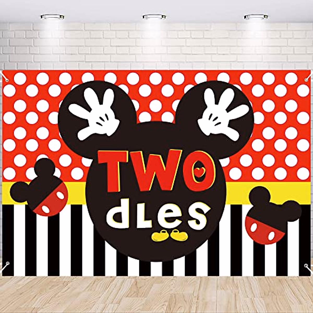 PYCALOW Mickey 2nd Birthday Party Supplies Decorations Include Oh Twodles Backdrop, Banner, Balloons Graland Arch, Welcome Hanger, Tablecloth, Hat, Topper, Tassels, Mickey Theme Mouse Party Supplies