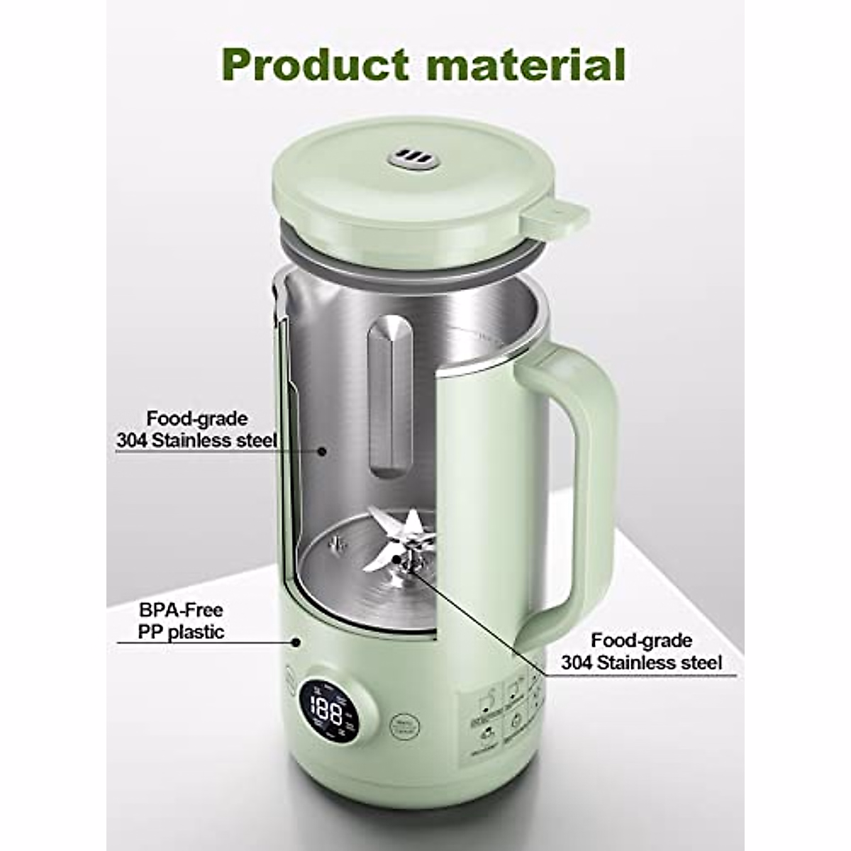 VEGAPUNK Nut Milk Maker Machine 20oz - Smart Automatic Cold and Hot Dairy Free Soybean/Oat/Coconut/Soy Milk Maker Machine with Filter Bag - Plant Based Almond Cow Milk Machine Maker for Vegan - Green