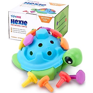 Hexie Turtle Fine Motor Skills Toys - for 2 Year Old | Unique Toy Gift for Toddler, with Numbers and Pegs for Learning and Occupational Therapy | Montessori Toys for Ages 1-3