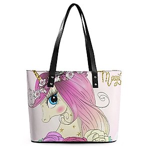 Womens Handbag Unicorn And Flowers And Butterfly Leather Tote Bag Top Handle Satchel Bags For Lady
