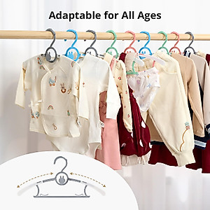 PIGLOG Kids Hangers, Extendable & Stackable Baby Hangers, 60PCS Mix-Colors Toddler Hangers for Baby Toddler Children Kids Teen, 11~14Inch Non-Slip Plastic Kid Hangers, Baby Clothes Hangers