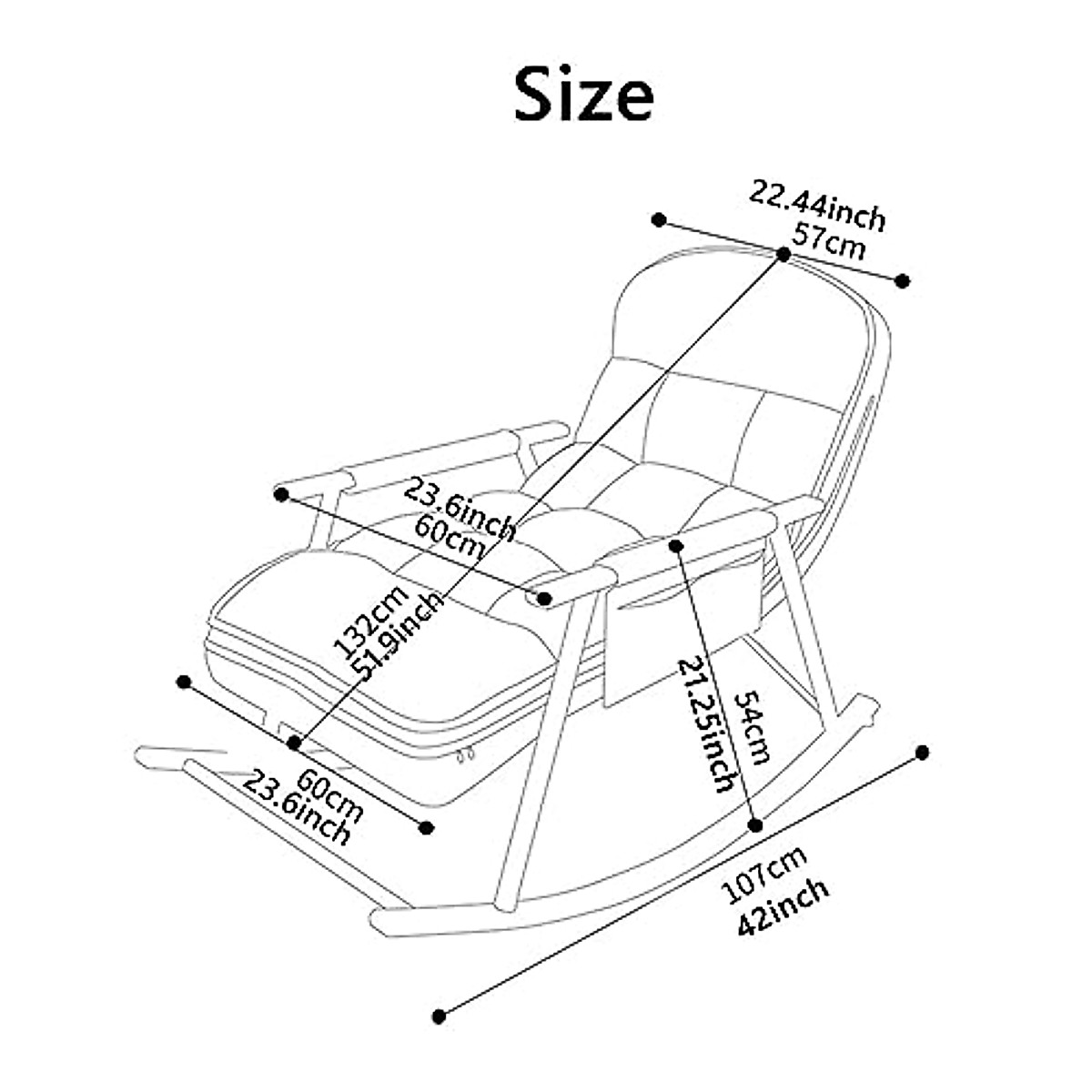 Adult Rocking Chair Adjustable Back Recliner Chair for Living Room Patio Balcony,Glider Rocker Upholstered Armchair, Sturdy Metal Frame,Modern Leisure Chair (Color : Dark Grey)