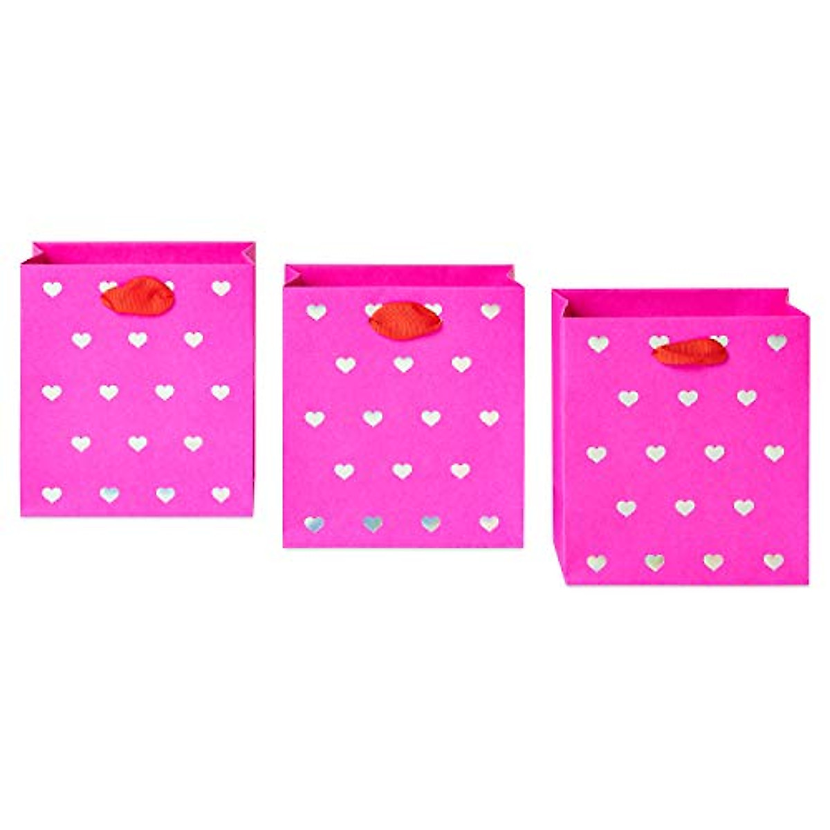 Papyrus 5" Small Gift Bags (Pink Stripes and Hearts) for Birthdays, Bridal Showers, Baby Showers and All Occasions (6 Bags)